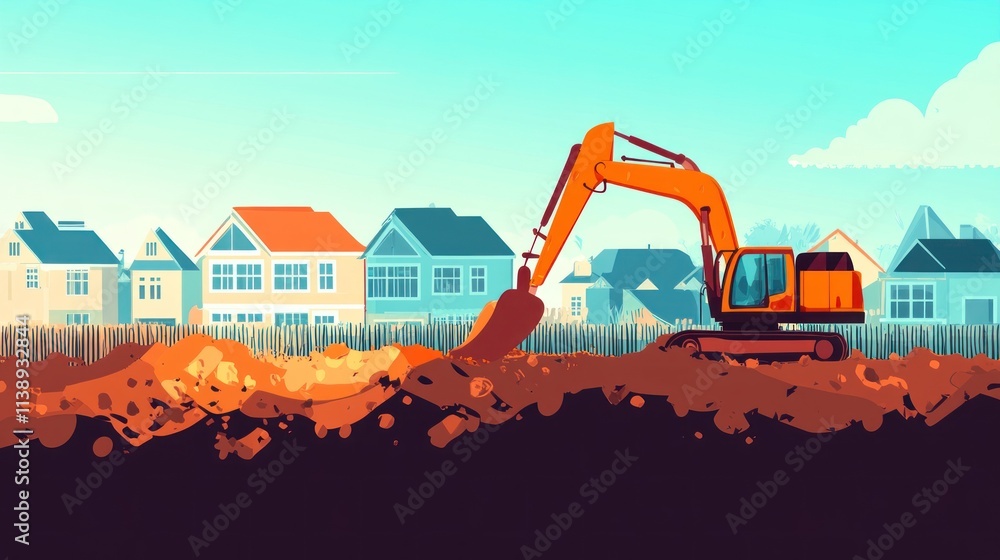 Abstract art of construction equipment digging the ground during ...