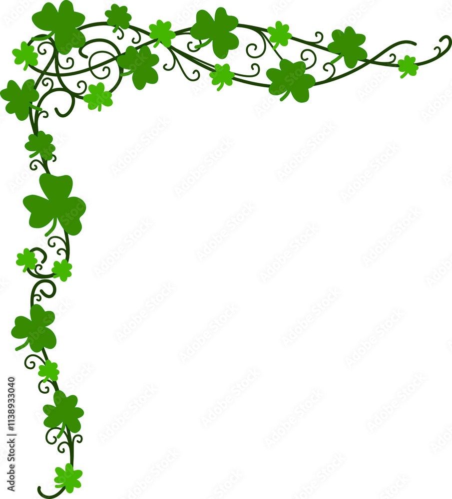 Hand-drawn shamrock st patrick day corner border frame illustration ...