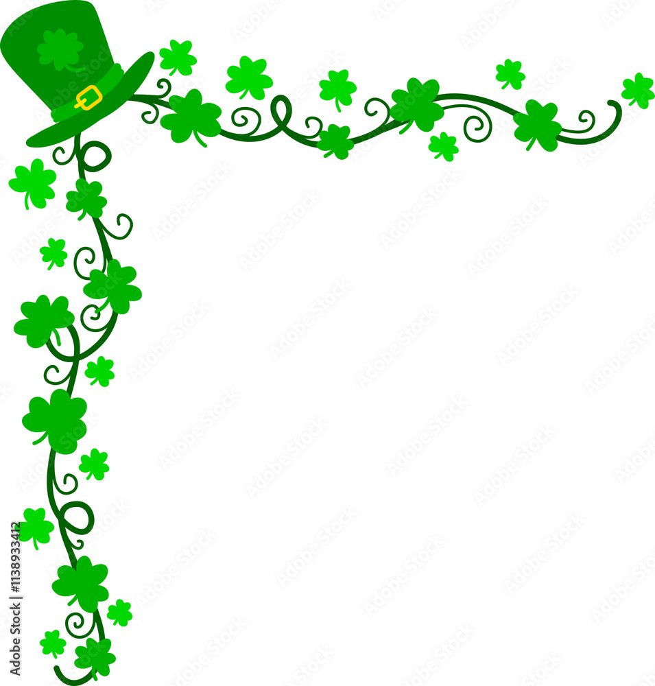 Hand-drawn shamrock st patrick day corner border frame illustration ...