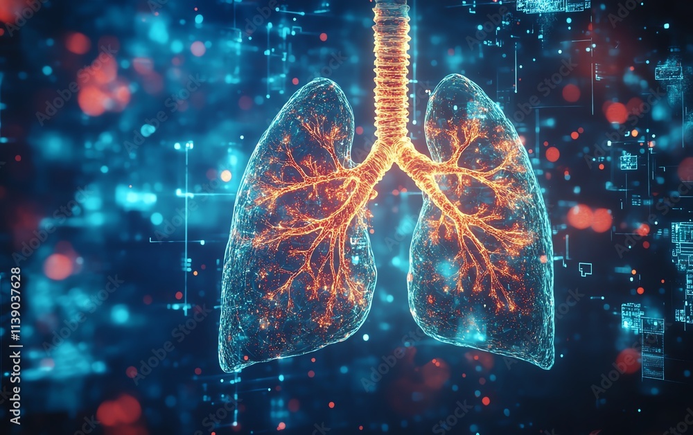 Anatomy of lungs in a medical illustration, with a detailed and ...