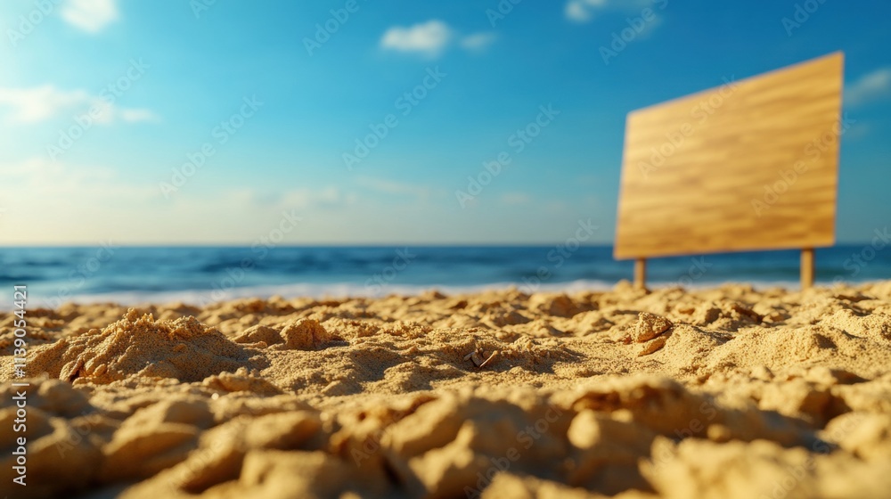 Beach scene with blank signboard coastal oceanfront scenic landscape ...