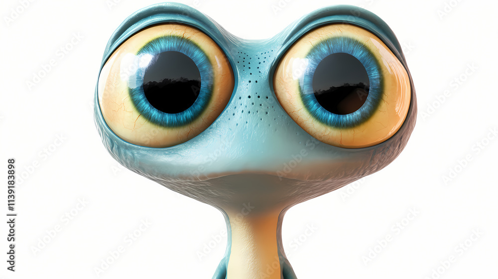 Cartoon alien character with big fathomless eyes 3d rendered ...
