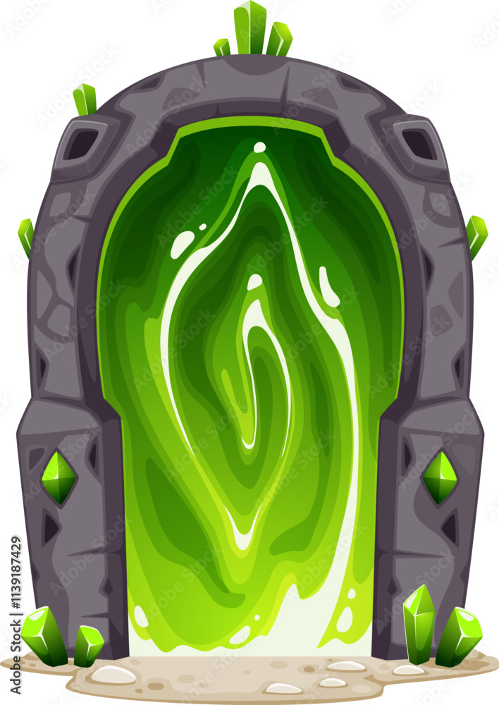 Magic teleport portal, gate and door game asset. Cartoon vector fantasy ...