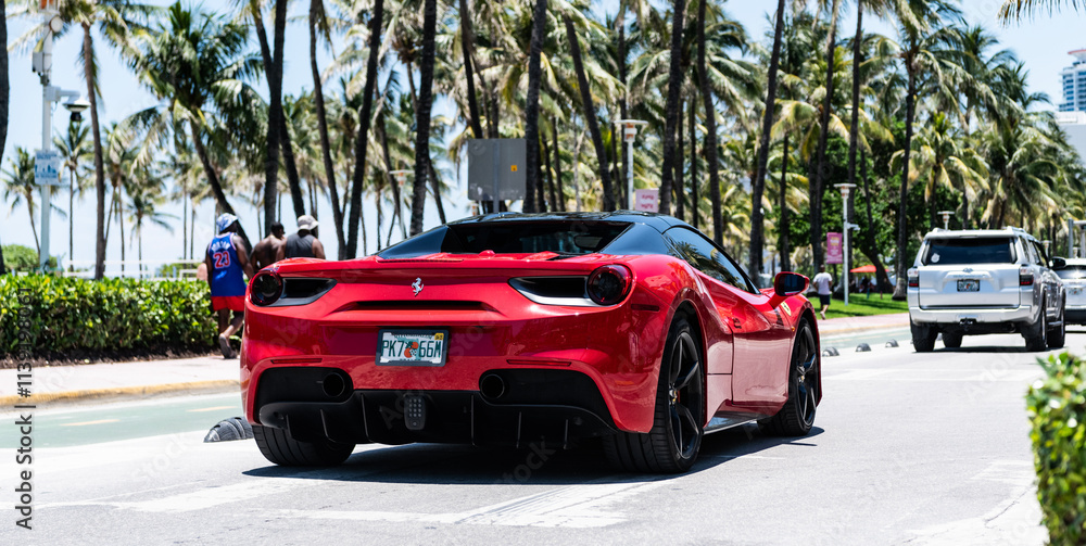 Foto de Stock Miami Beach, Florida USA - June 9, 2024: Ferrari 488 gtb ...