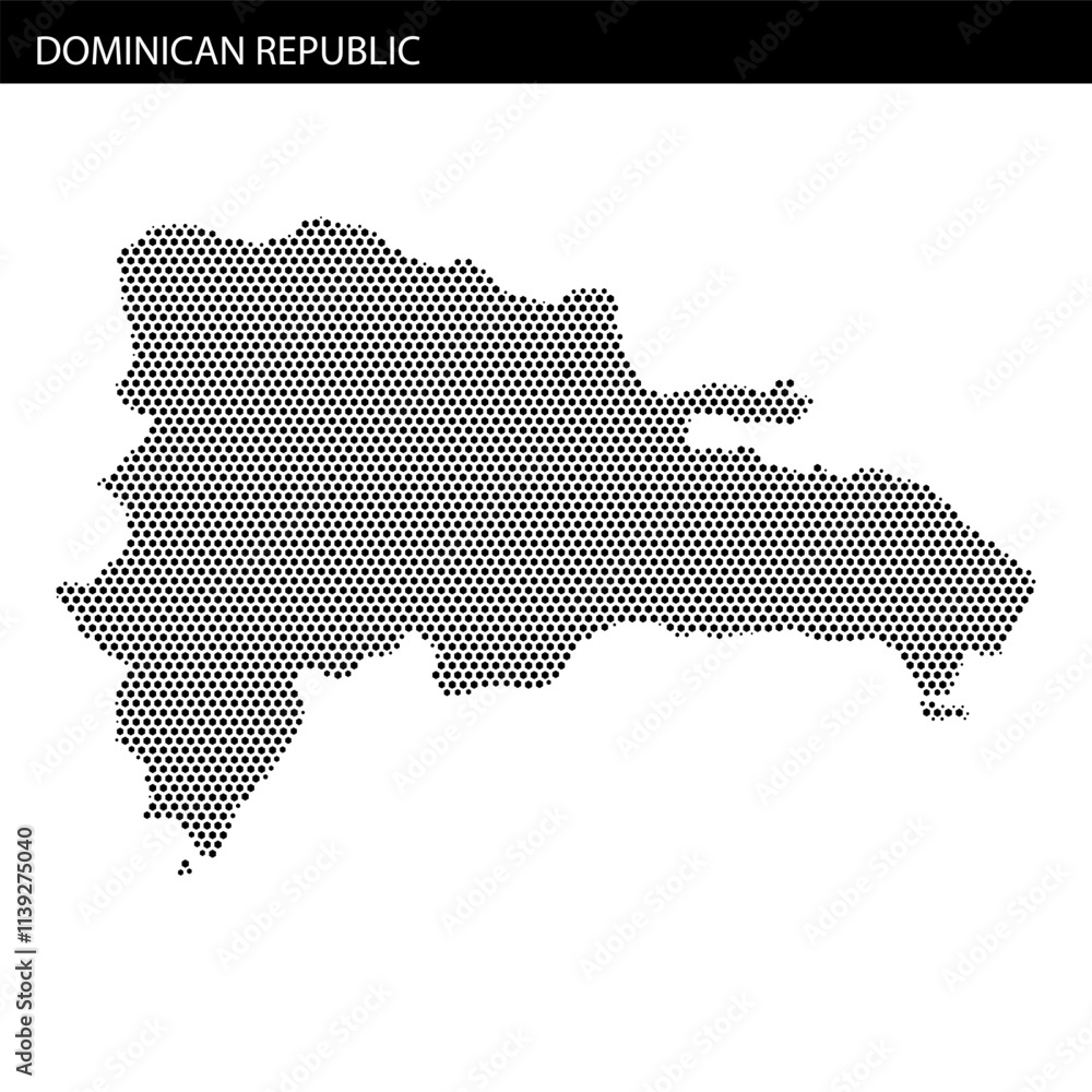 Map outline of Dominican Republic with a hexagonal dotted pattern and a ...