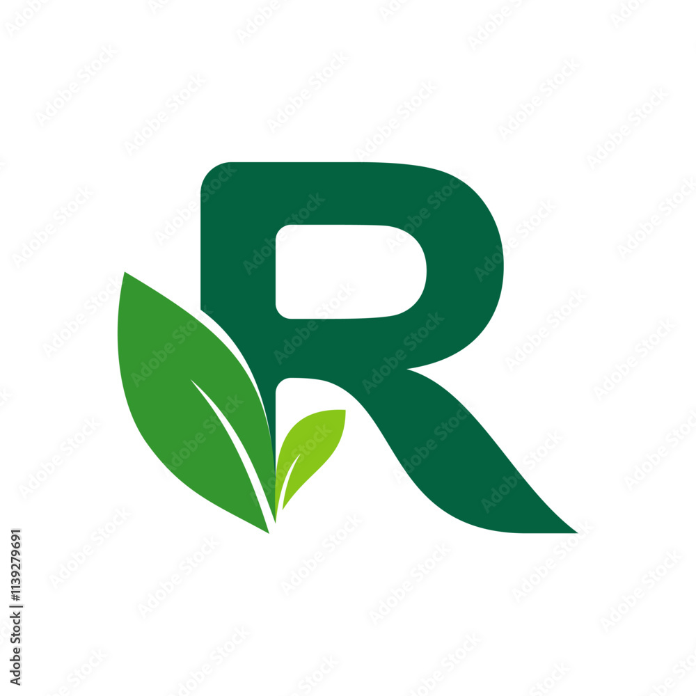 Letter R with green leaf silhouette logo design vector template Stock ...