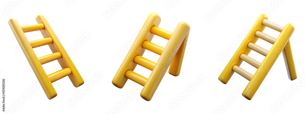 3D yellow ladders isolated on transparent background, cut out Stock ...