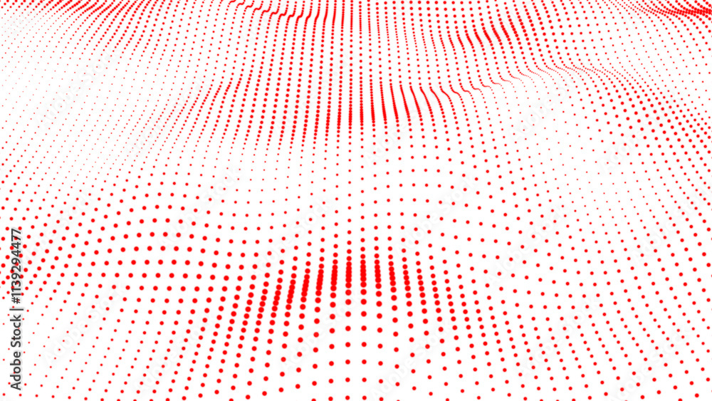 Abstract white background wave red dot particles form. Technology ...