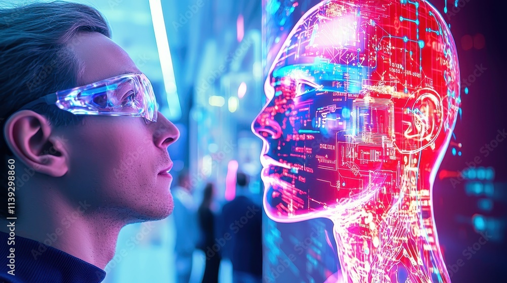 Exploring human-machine interaction futuristic technology urban setting ...