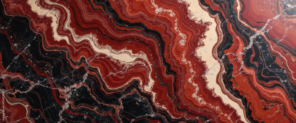 Richly layered marble display mesmerizing swirls of red, black, and ...