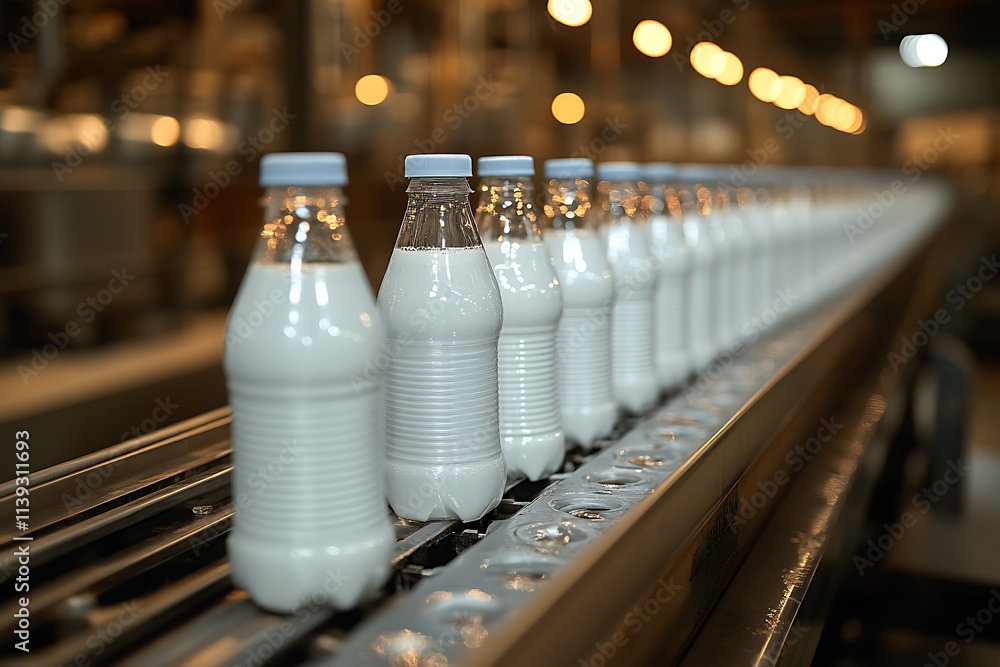 Milk being processed in a dairy facility, featuring large stainless ...