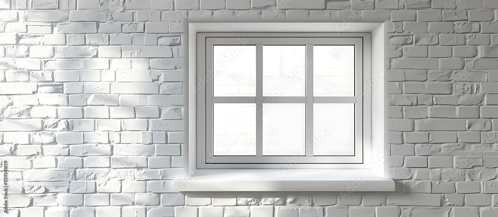 Urban view through a white window frame, white brick wall, photo ...
