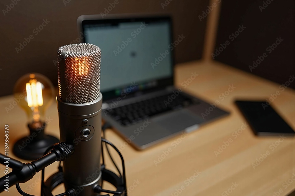 Professional Home Studio Setup with Microphone, Laptop, and Soft ...