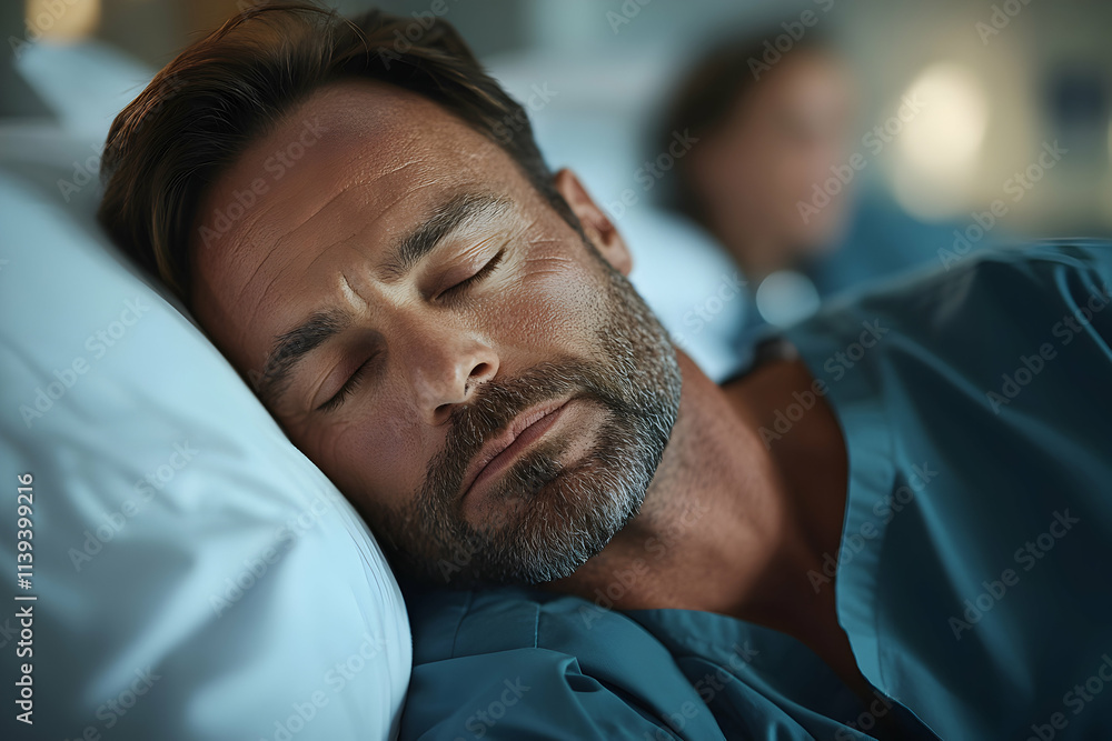 Peaceful Sleep in Hospital, Man Resting Comfortably in Teal Gown ...