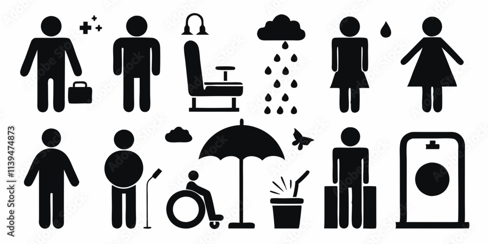 Universal Restroom and Accessibility Signs Vector Icons Set. A set of ...