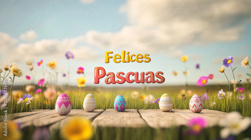 Happy Easter banner background with written in Spanish language Felices ...