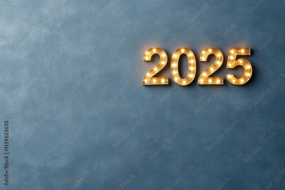 Year-end concept featuring New Year 2025 countdown. Bright marquee ...