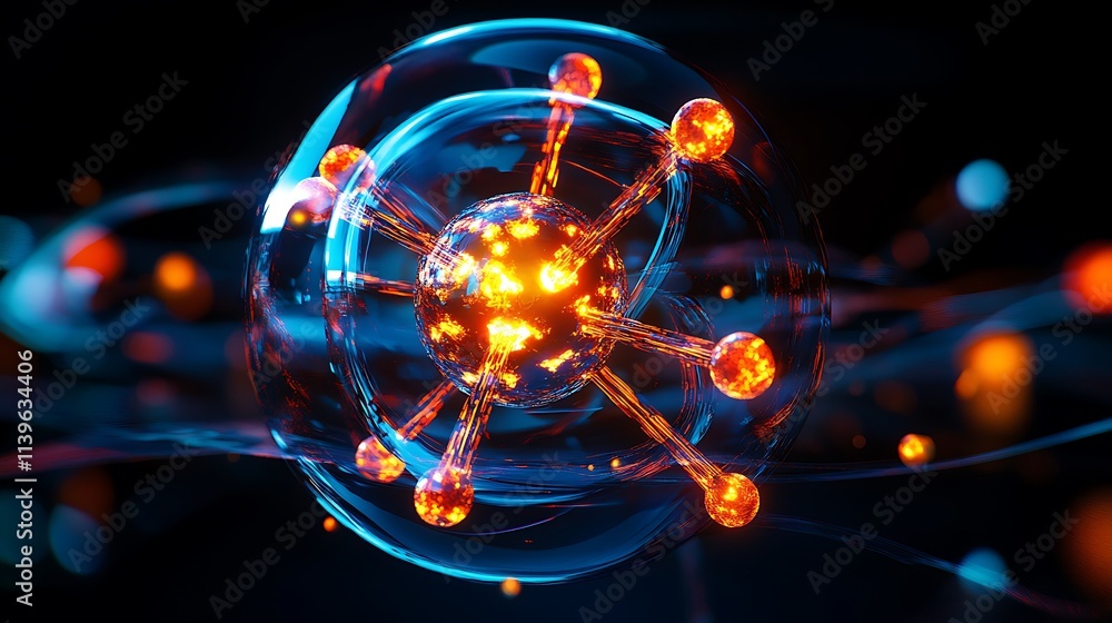 Atomic Structure 3D Render: Glowing Energy in Deep Space. AI Generated ...