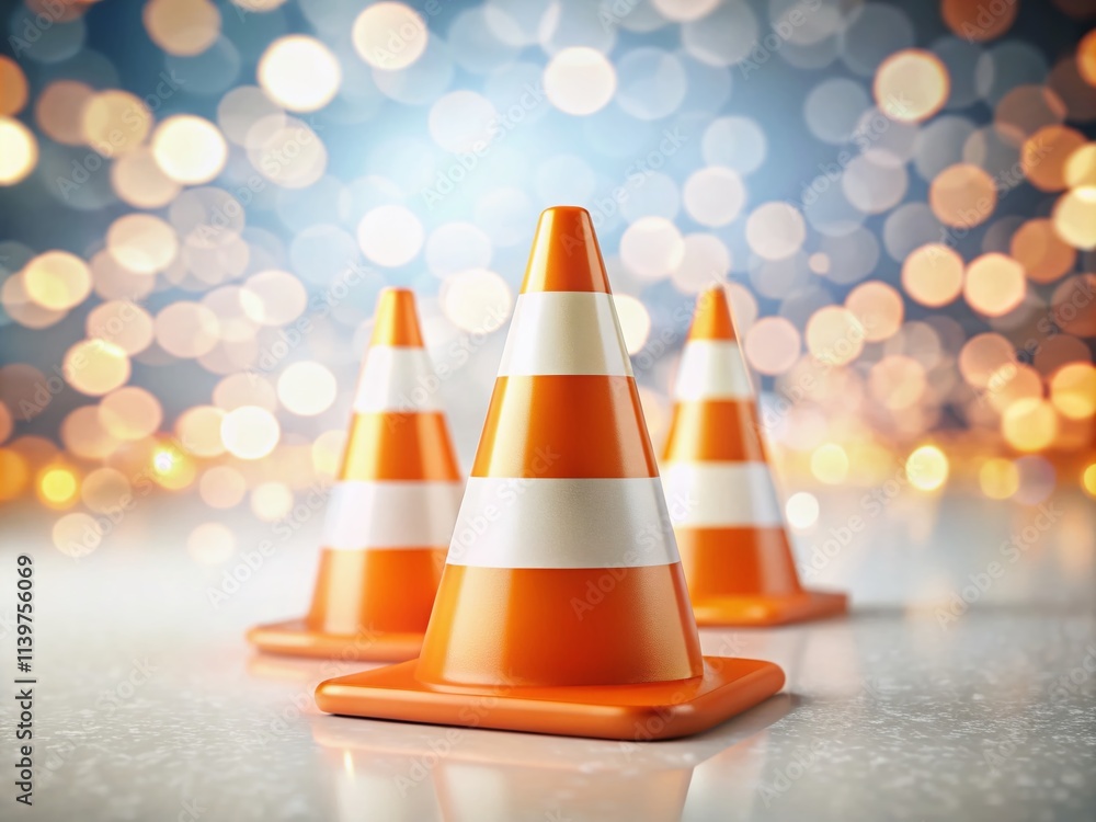 Orange and white traffic cones highlight hazardous areas, featuring a ...