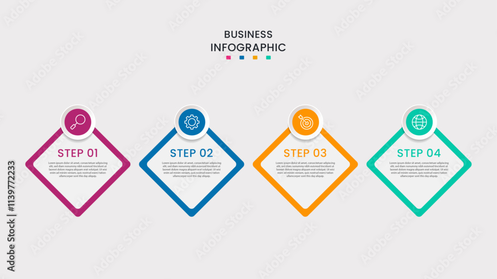 Business infographic template. 4-Step timeline journey. Process diagram ...