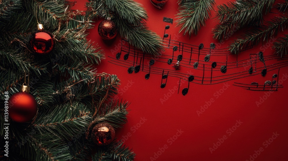 Christmas Ornaments and Festive Music Notes Decor Stock Illustration ...