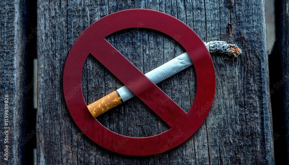 No Smoking Sign with Real Burnt Cigarette and Red Prohibition Symbol on ...