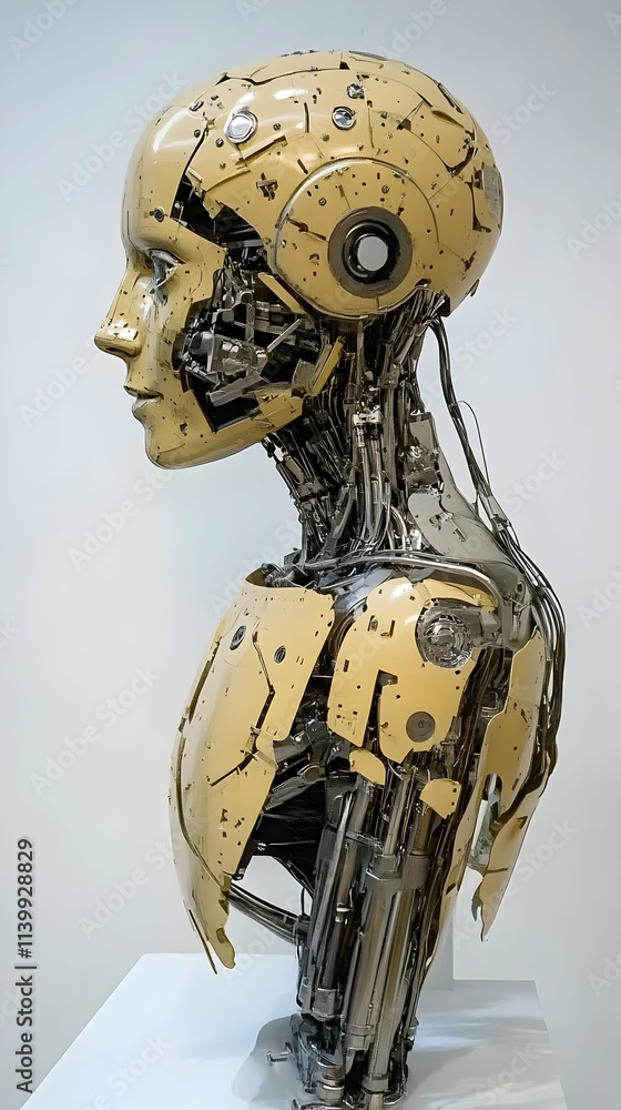 Mechanoid Bust, A Complex Engineered Figure Showing Intricate Internal ...