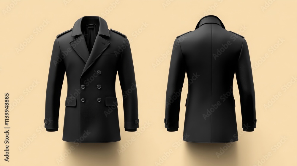 peacoat men mockup with front and back view. man dress mock-up template ...