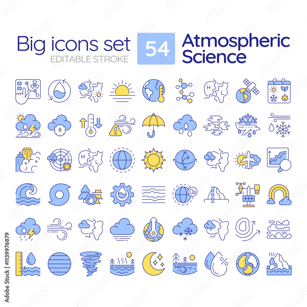 Atmospheric science RGB color icons set. Weather and climate studying ...