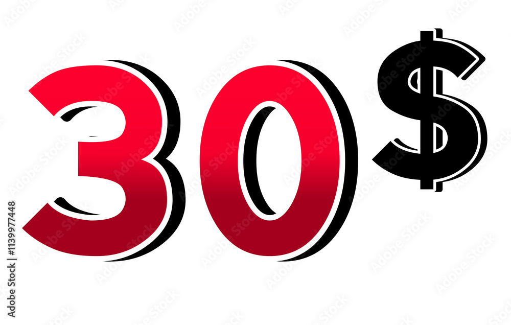 30 dollars price tag illustration sign symbol on transparent background ...