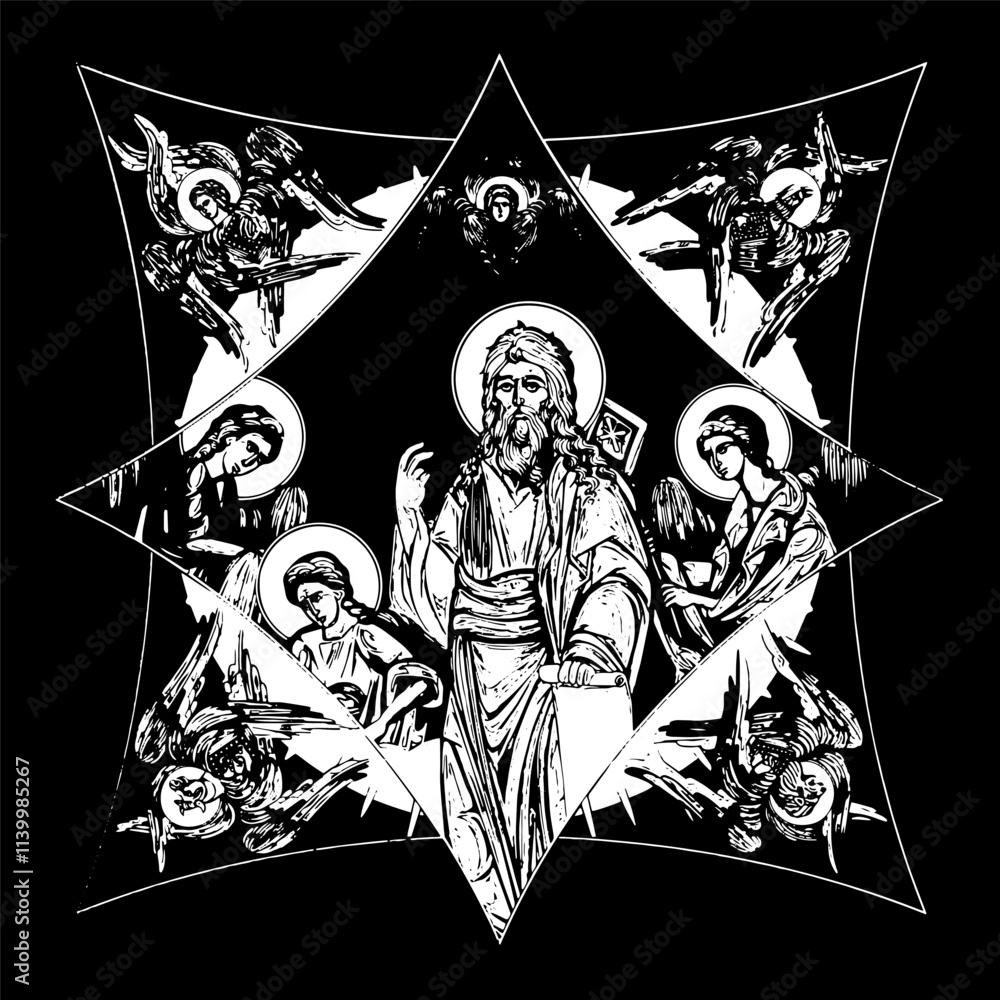 Jeremiah weeping prophet on cross dome with 4 apostles, angels and ...