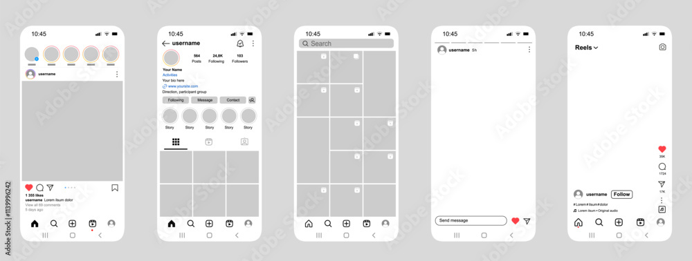Instagram UI post feed frame mockup mock up template on white ...