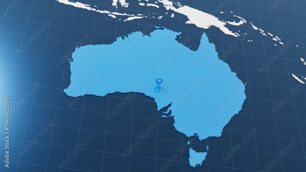 Blue Australia 3d map with pointer pin surrounded with other countries ...