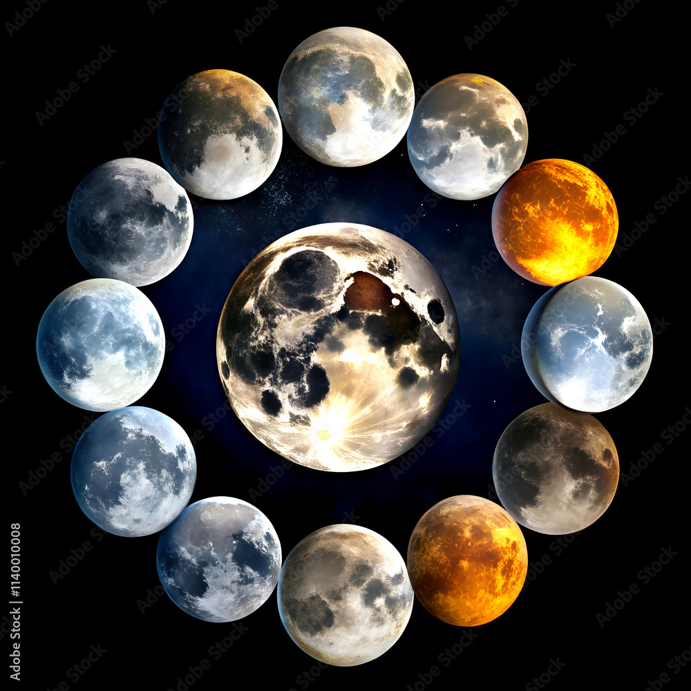 Moon phases panoramic photo collage elements of transparent background ...