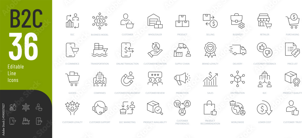 B2c Editable Icons Set Vector Illustration In Modern Thin Line Style Of Business Related Icons