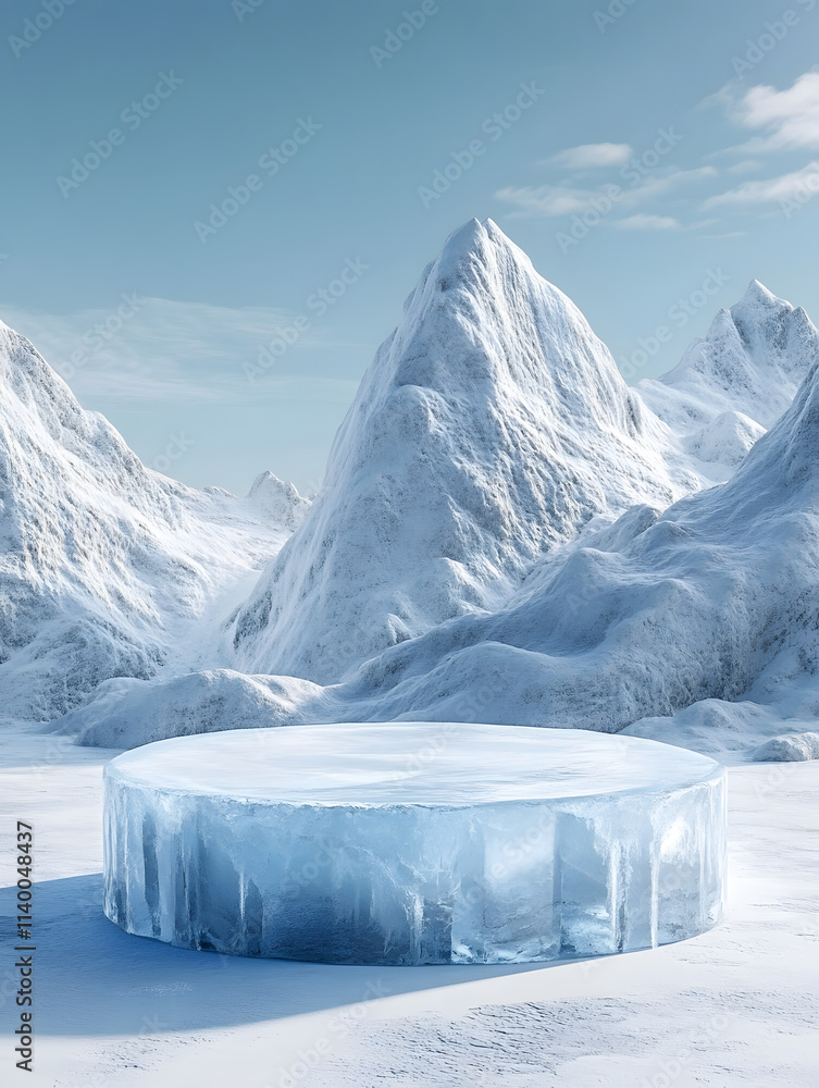 Ice podium background snow winter product platform cold mountain 3D ...