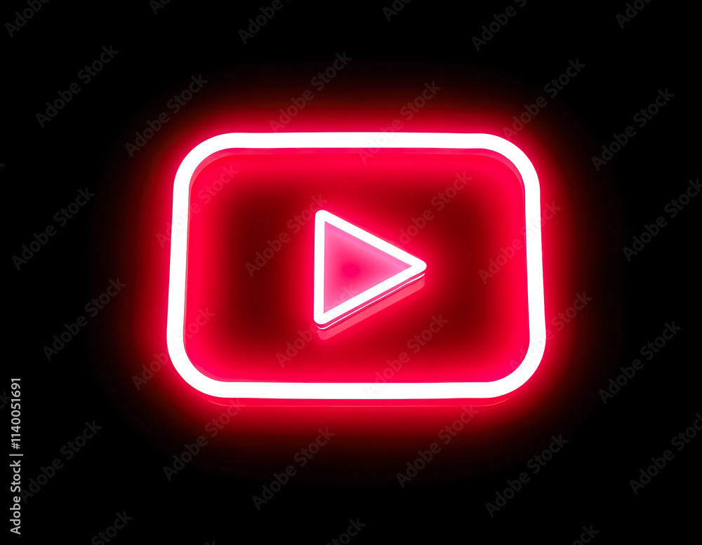 neon youtube yt play button icon outline glowing red modern social ...