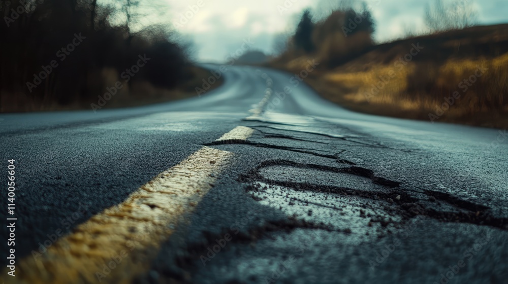 Cracked asphalt road presenting hazards for drivers showcasing ...
