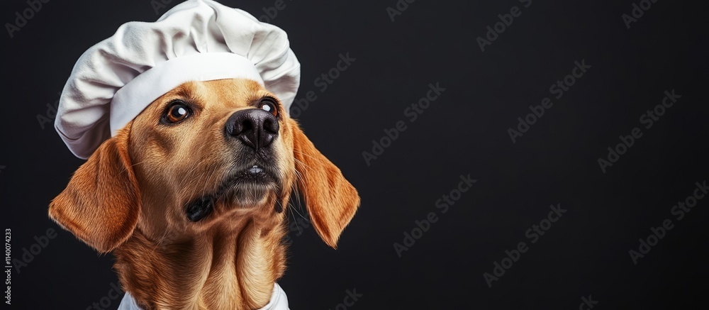 Dog dressed as a chef in a traditional hat presenting a fun theme for ...