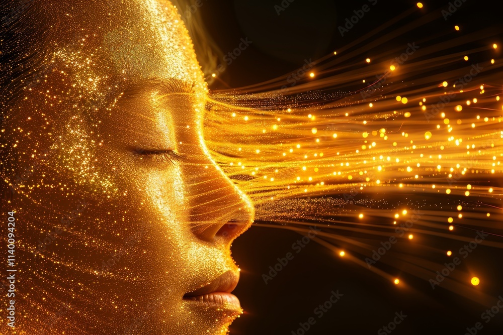 Hyperreal photography of a brightly lit girl s face with glowing white ...