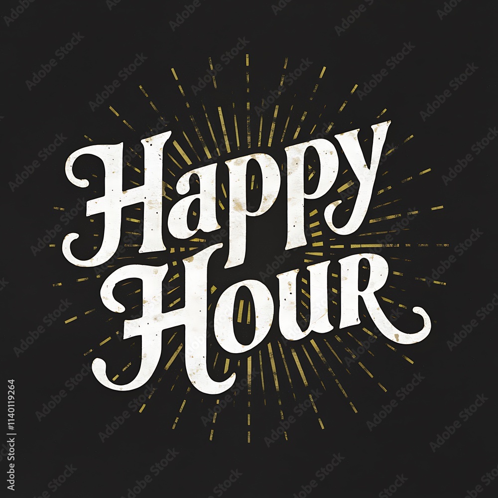 Happy Hour logo with celebration confetti Icon black background. Happy ...