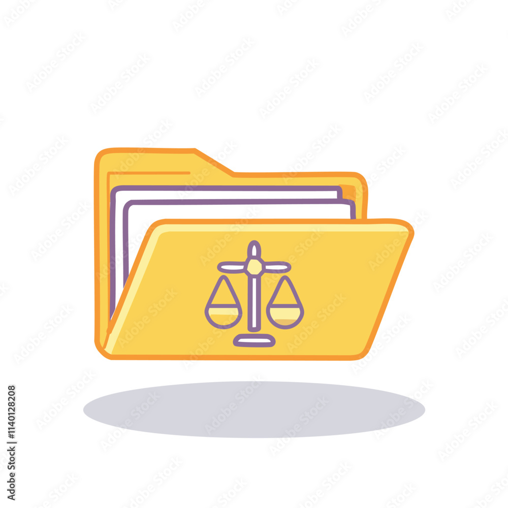Legal files folder icon. Justice files concept; documents, law, balance ...