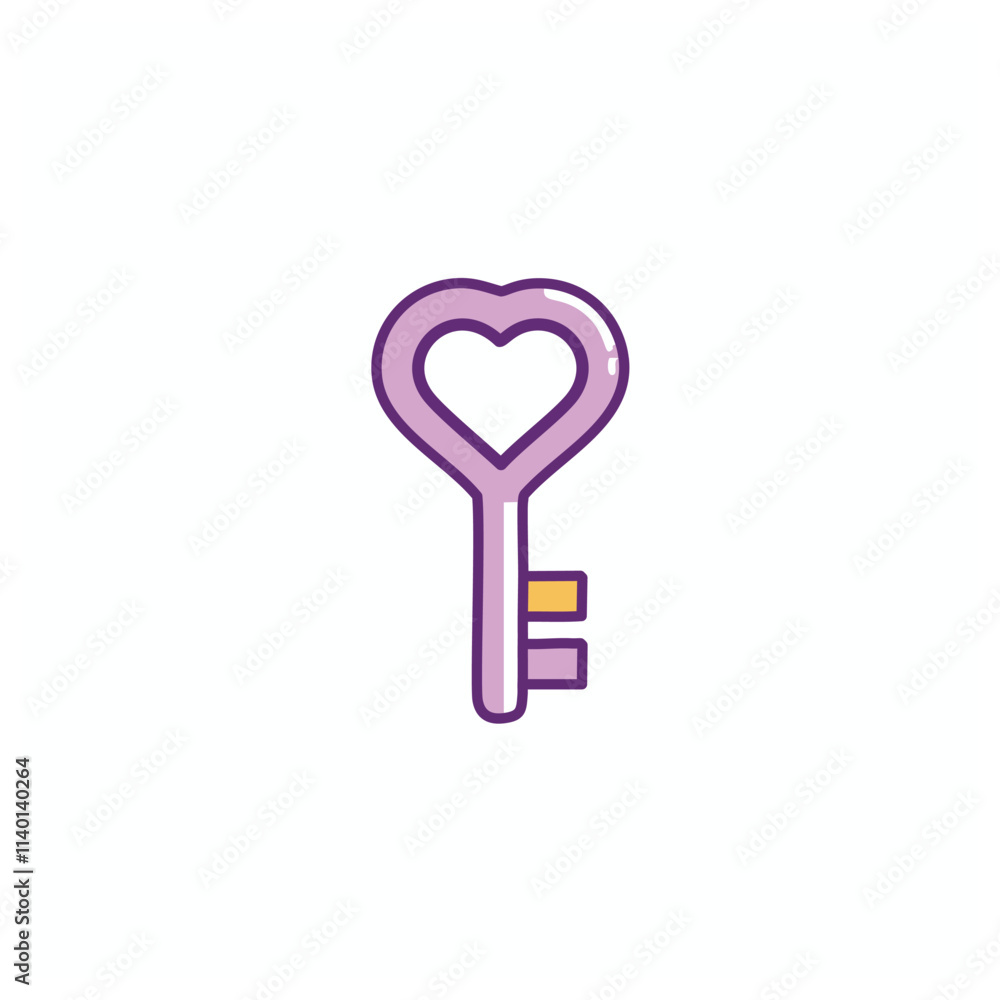 Heart key icon. Purple heart shaped key; symbolizes love, romance ...
