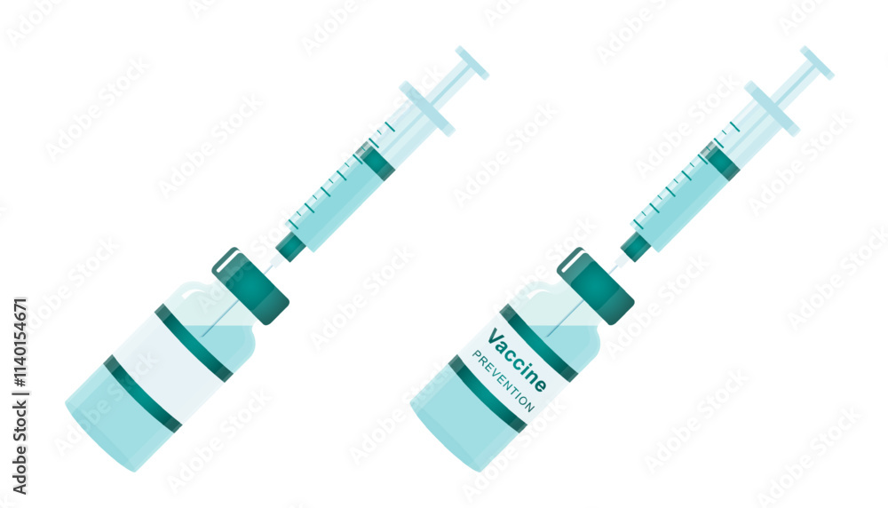 Vial or bottle with medicine, vaccine ampoule, liquid drug and syringe ...
