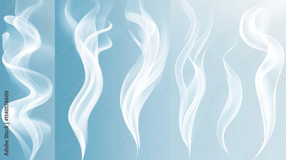 28.A realistic icon set featuring various forms of white steam on a ...