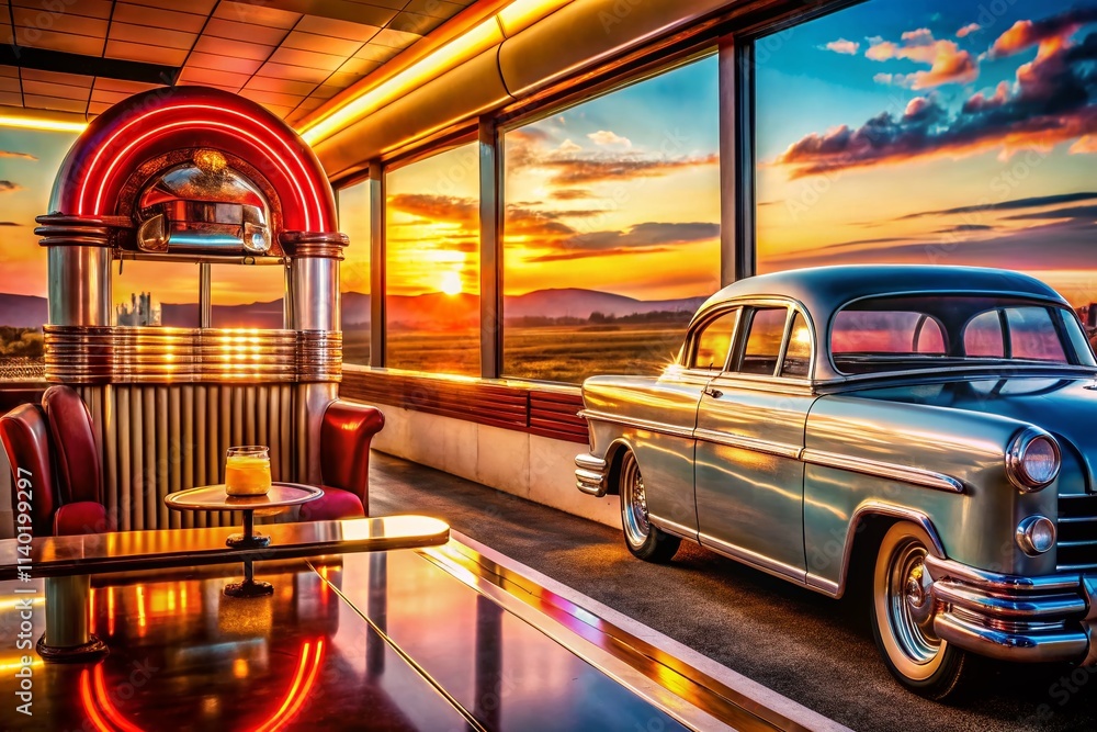 50s Retro Diner Double Exposure Photography: Vintage Diner, Retro Cafe ...
