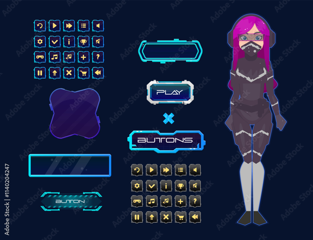 Set Different Buttons Hud Futuristic Sci Fi Text Frame Window Character ...