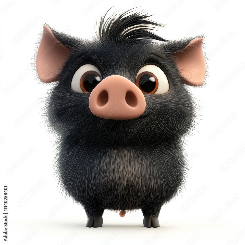 Cute Visayan warty pig cartoon character design, 3D rendering, white ...