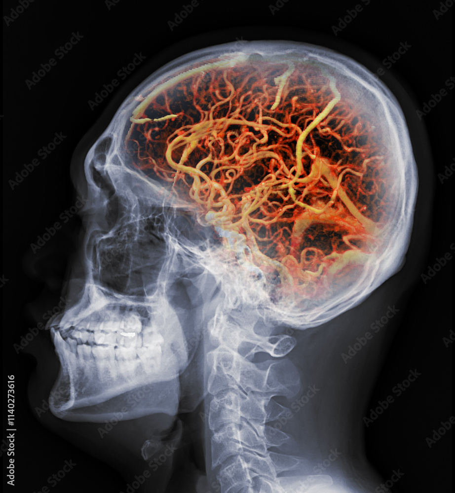 CTA Brain with Skull Overlay:.This image displays cerebral arteries ...