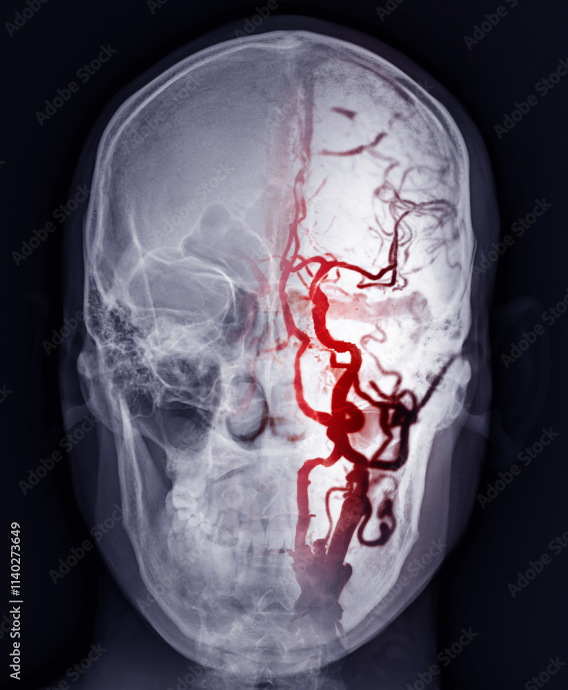 CTA Brain with Skull Overlay:.This image displays cerebral arteries ...